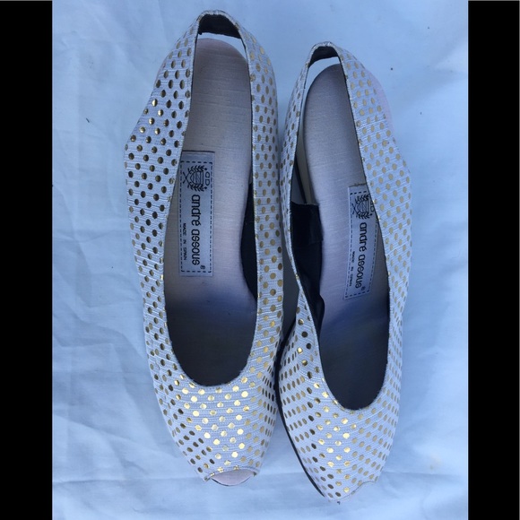 Andre Assous | Shoes | Andre Assous White Fabric Sling Back Wedge Shoe ...